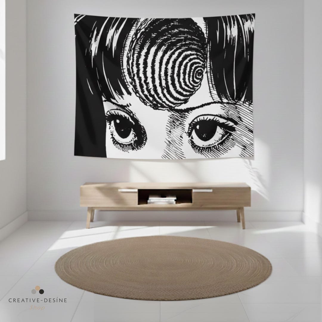 Horror Manga Tapestry, Black and White Spiral Eye, Gothic Anime Decor ...