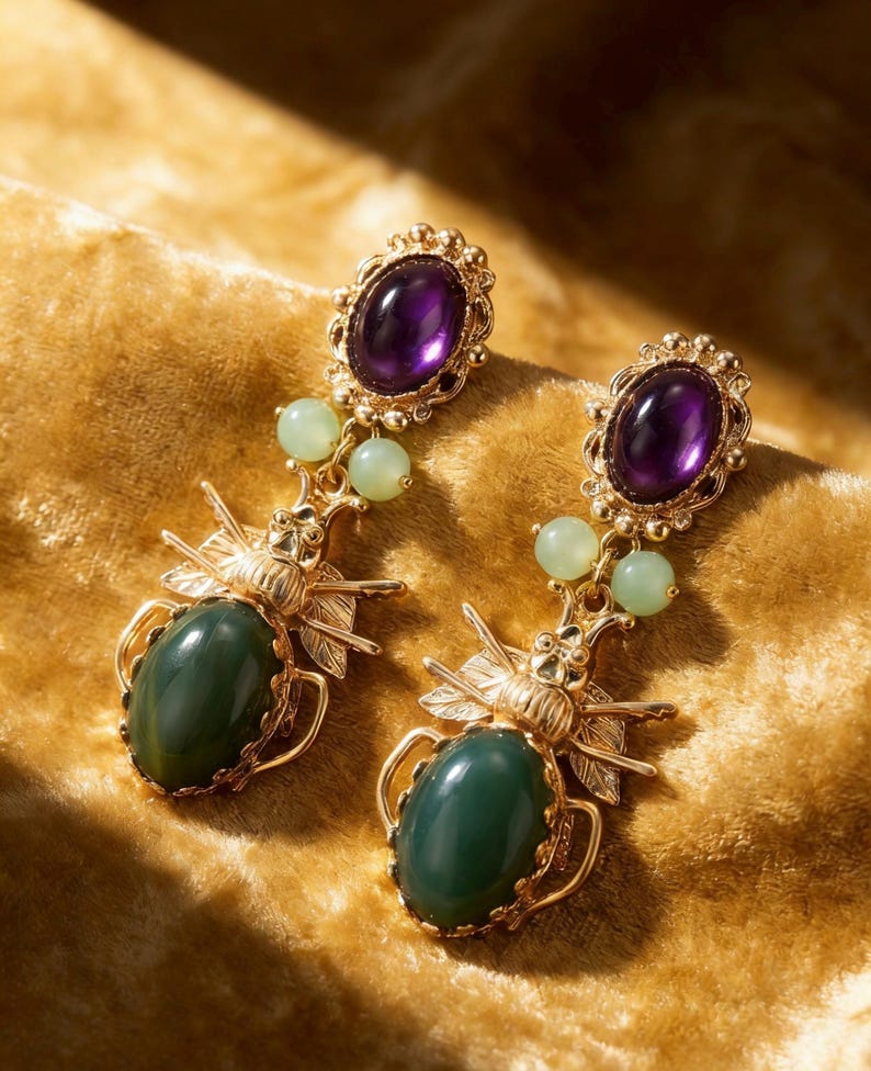 Egyptian Scarab Dangle Earrings – Gold Tone, Gemstone Beetle Jewelry - Etsy