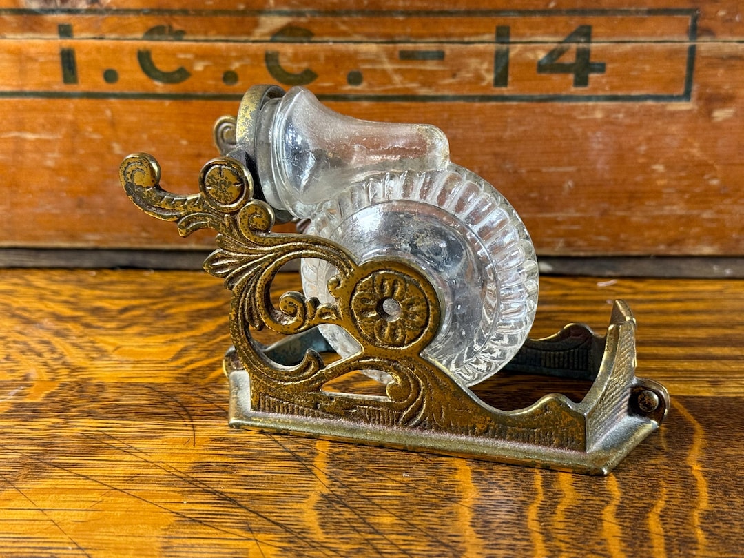Antique 1800’s Victorian Tilting Snail Inkwell Glass/cast Iron ...