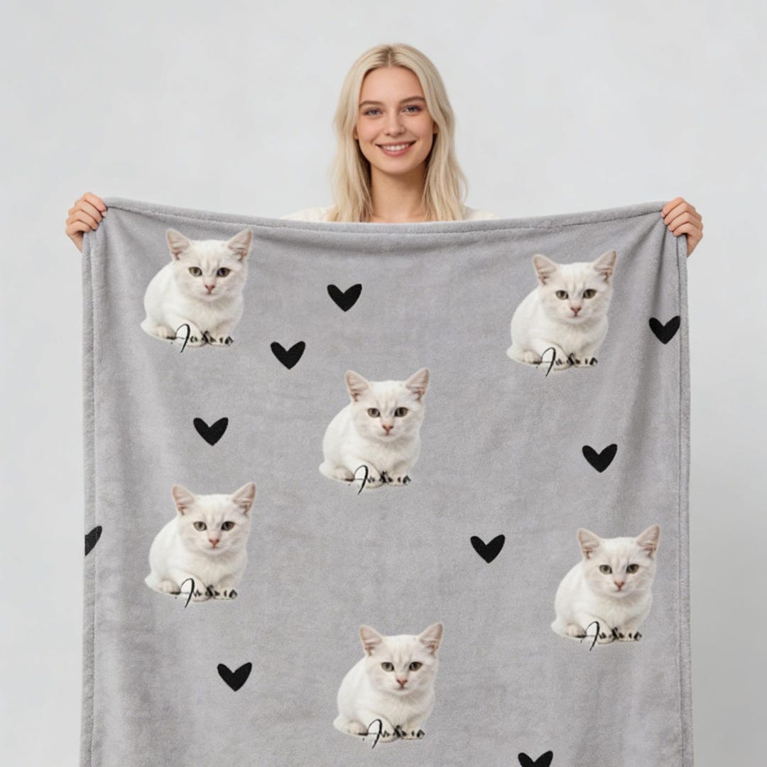 Custom Cat Photo Blanket With Name, Personalized Cat Blanket, Valentine ...