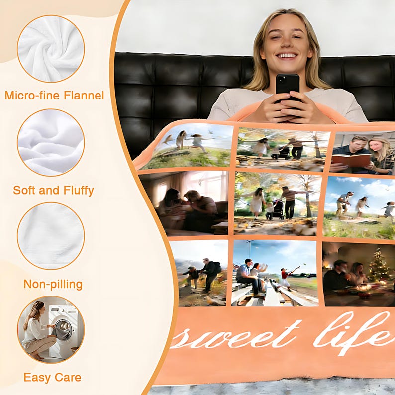 Custom Family Photo Blanket Collage, Personalized Picture Blanket With ...