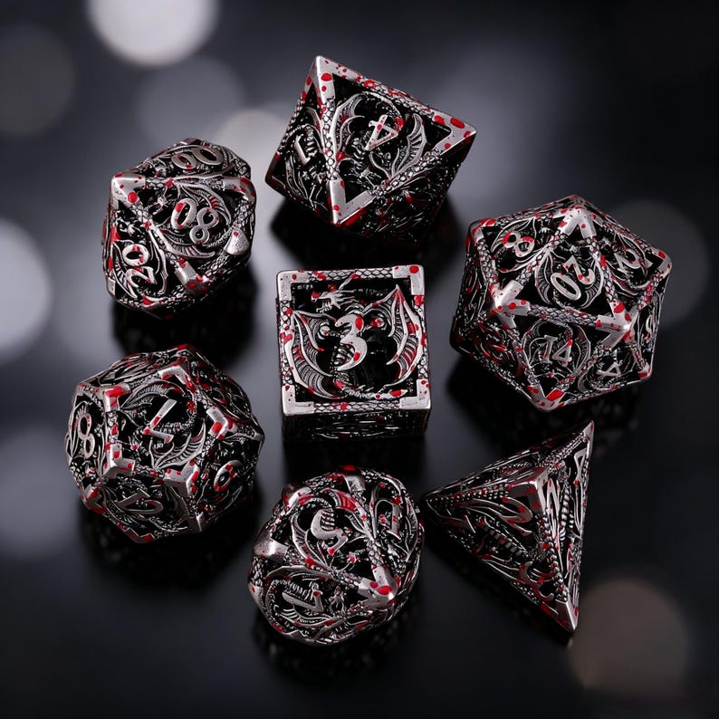 Brass Hollow Dragon Dice Set Black and Gold or Silver Gold - Etsy