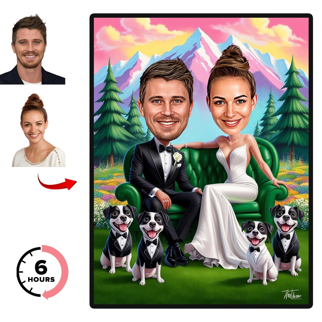 Custom Wedding Couple Cartoon Portrait | Personalized Wedding ...