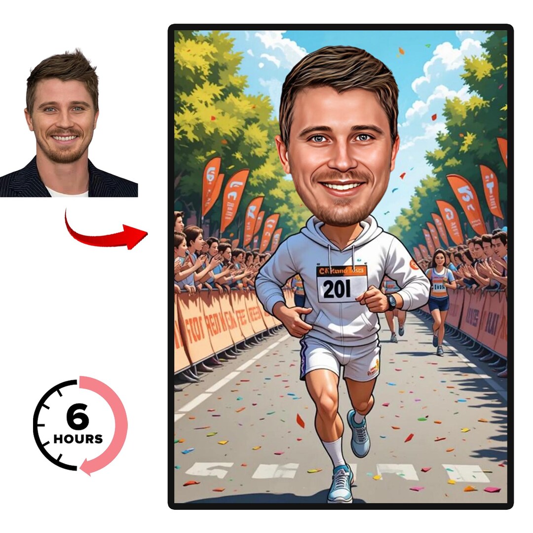 Custom Runner Cartoon Portrait | Personalised Runner Caricature ...
