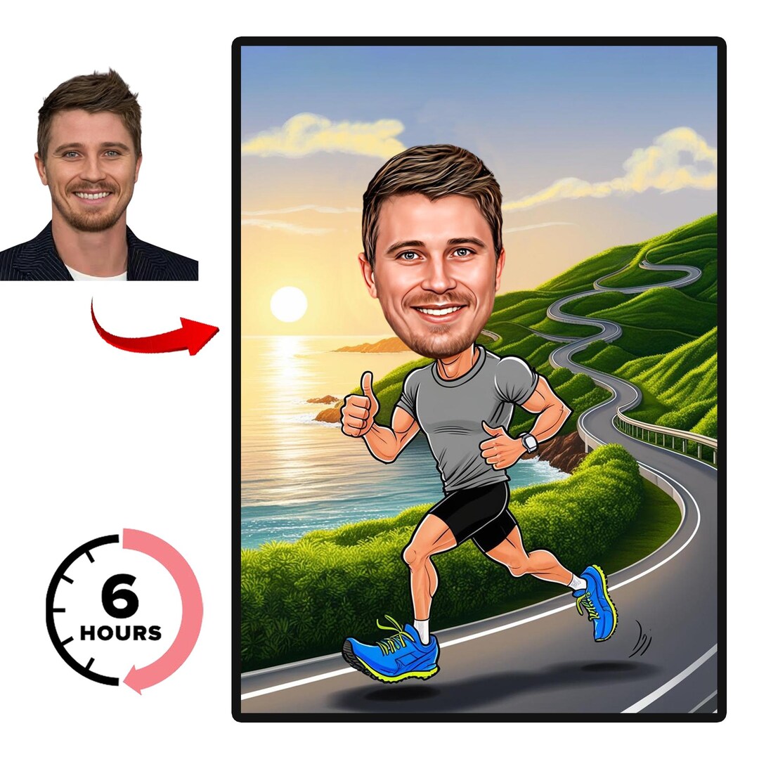 Custom Runner, Cartoon Caricature, Caricature Gift for Runner, Running ...