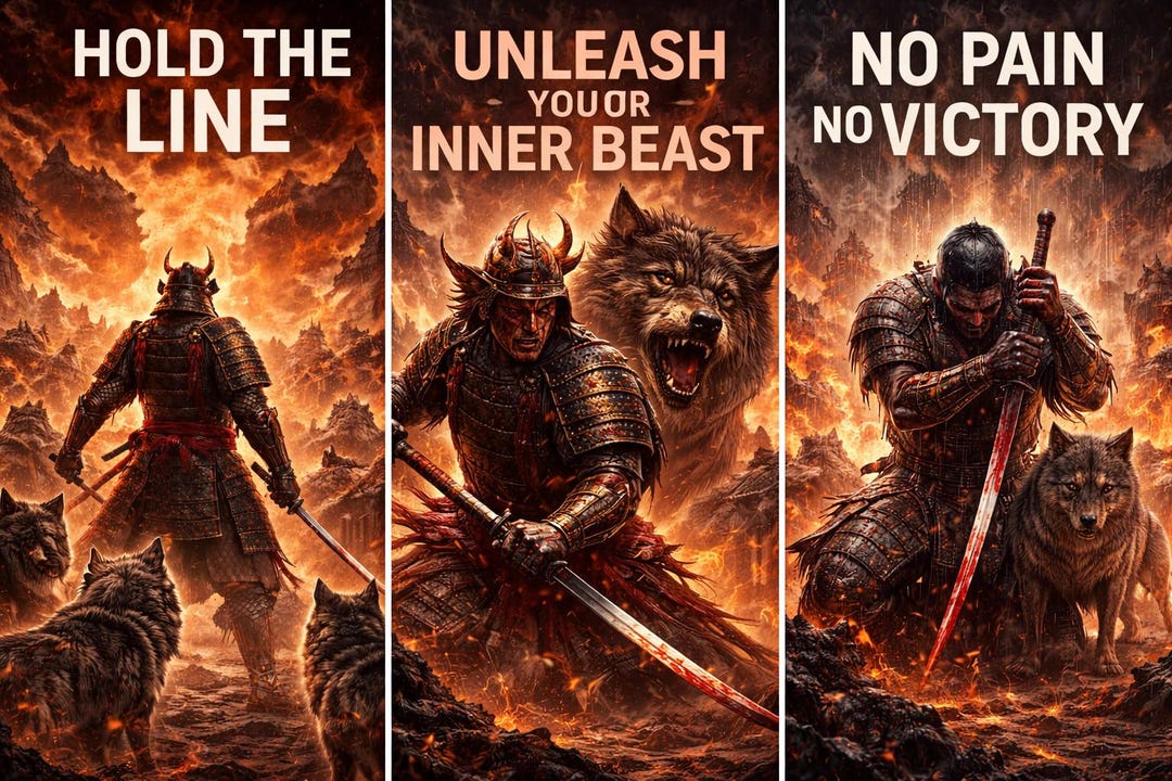 Samurai & Wolf – No Pain No Victory | Dark Fantasy Wall Art ...