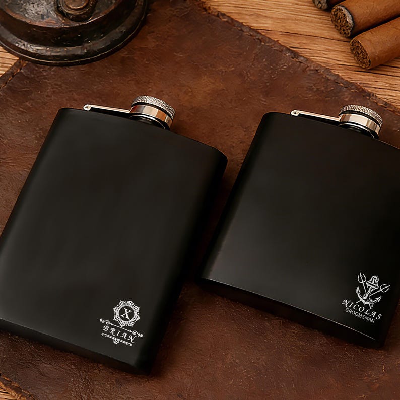 Personalized Matte Black Hip Flask for Groomsmen, Stainless Steel ...