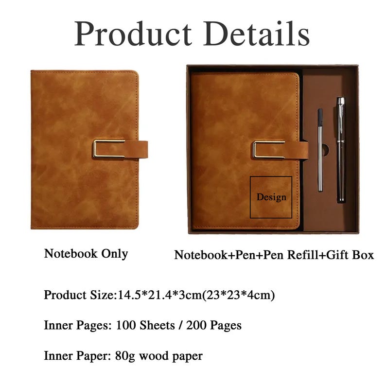 Personalized Engraved Leather Notebook Pen Set Custom Journal Gift ...
