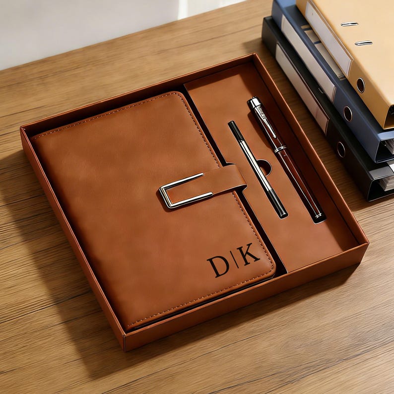 Personalized Engraved Leather Notebook Pen Set Custom Journal Gift ...