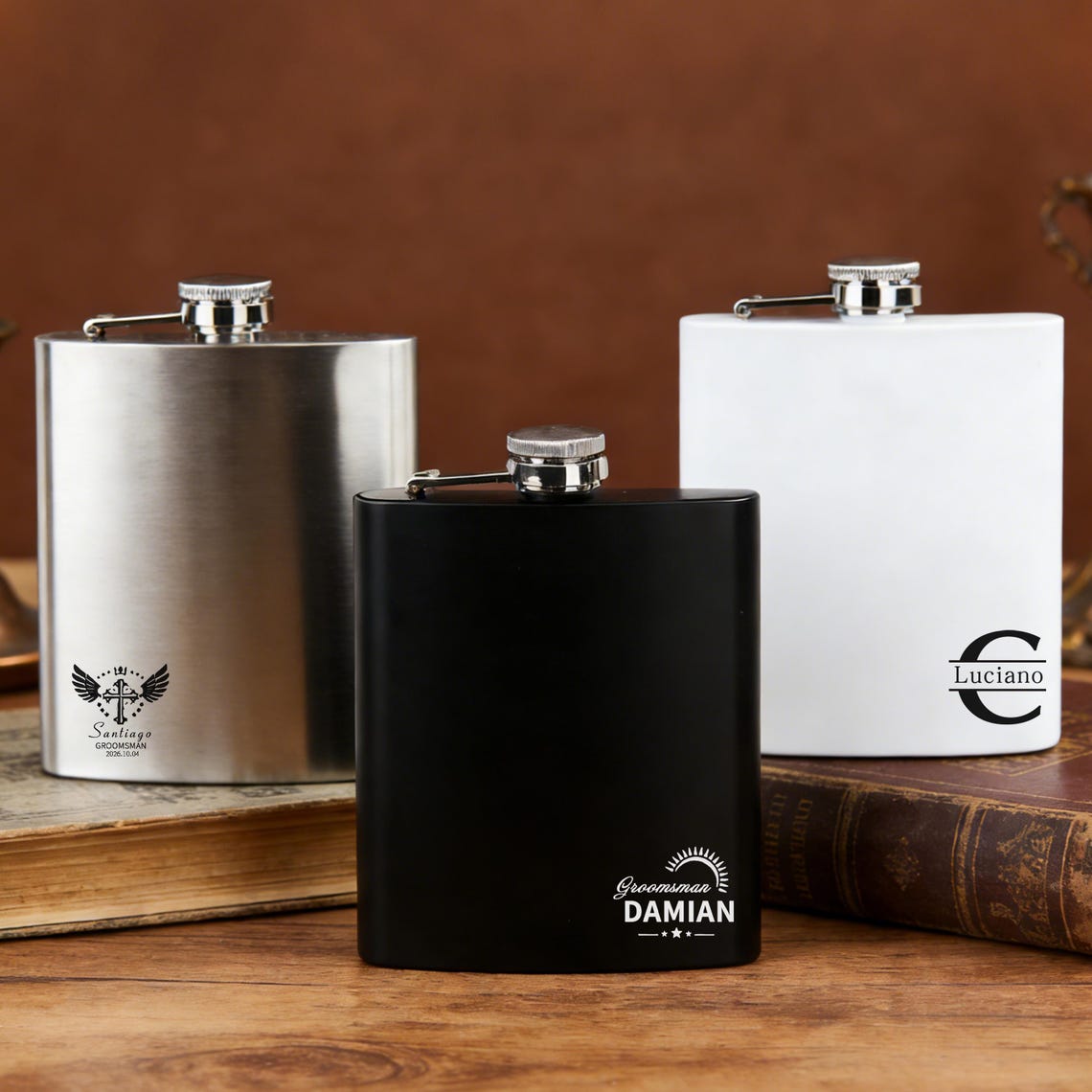 Personalized Matte Black Hip Flask for Groomsmen, Stainless Steel ...