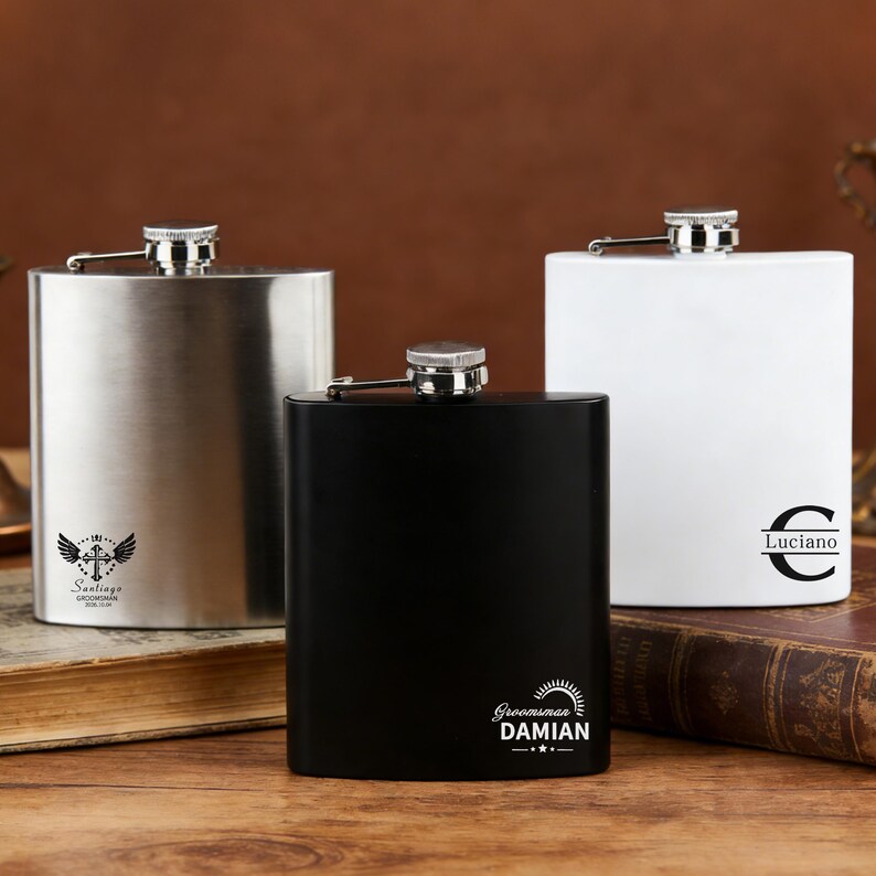 Personalized Matte Black Hip Flask for Groomsmen, Stainless Steel ...