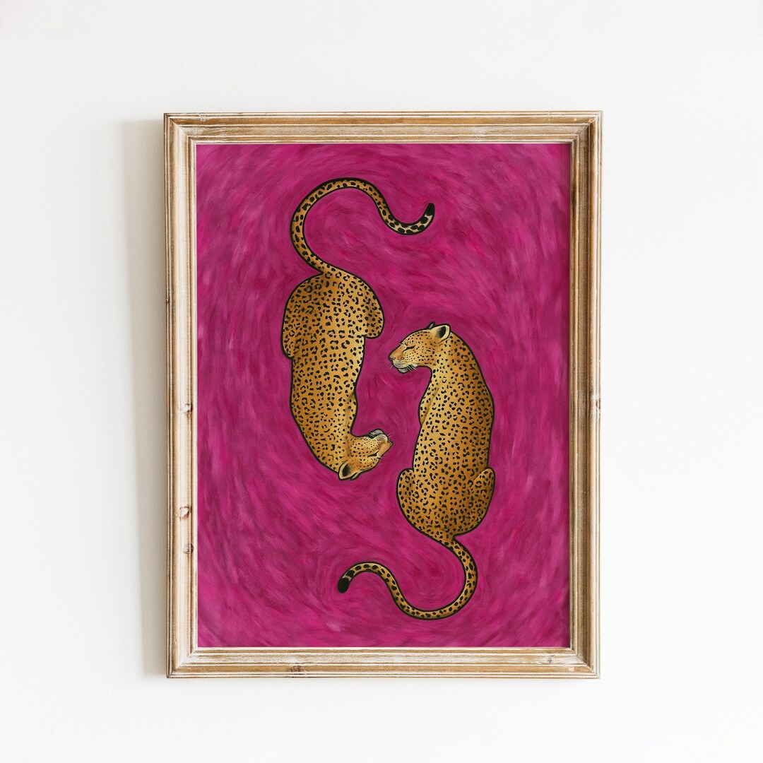 Leopard Duo Poster – Bold Pink Jungle Wall Art - Etsy