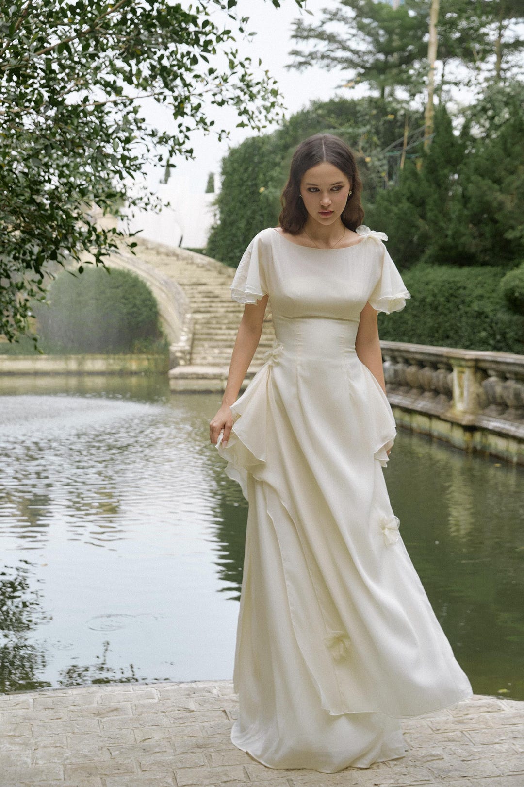 HANGKAO_ SELLY Dress, A Thigh Slit Design With Ruffled Panels, Adorned ...
