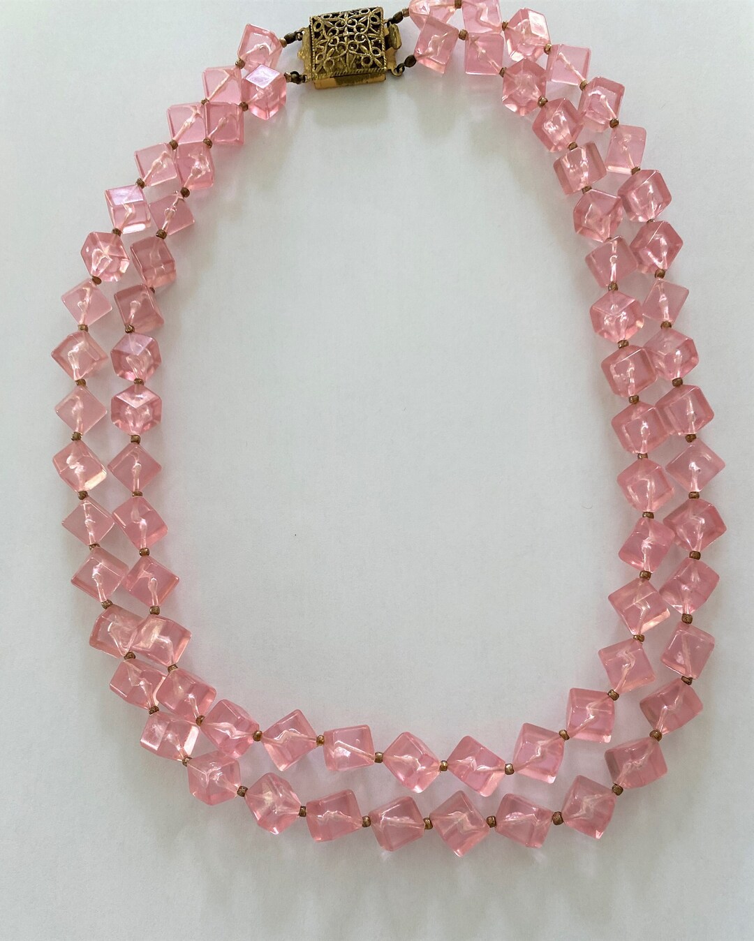 Vintage Double Strand Pink Lucite Necklace From the 1950's Sparkly Pink ...