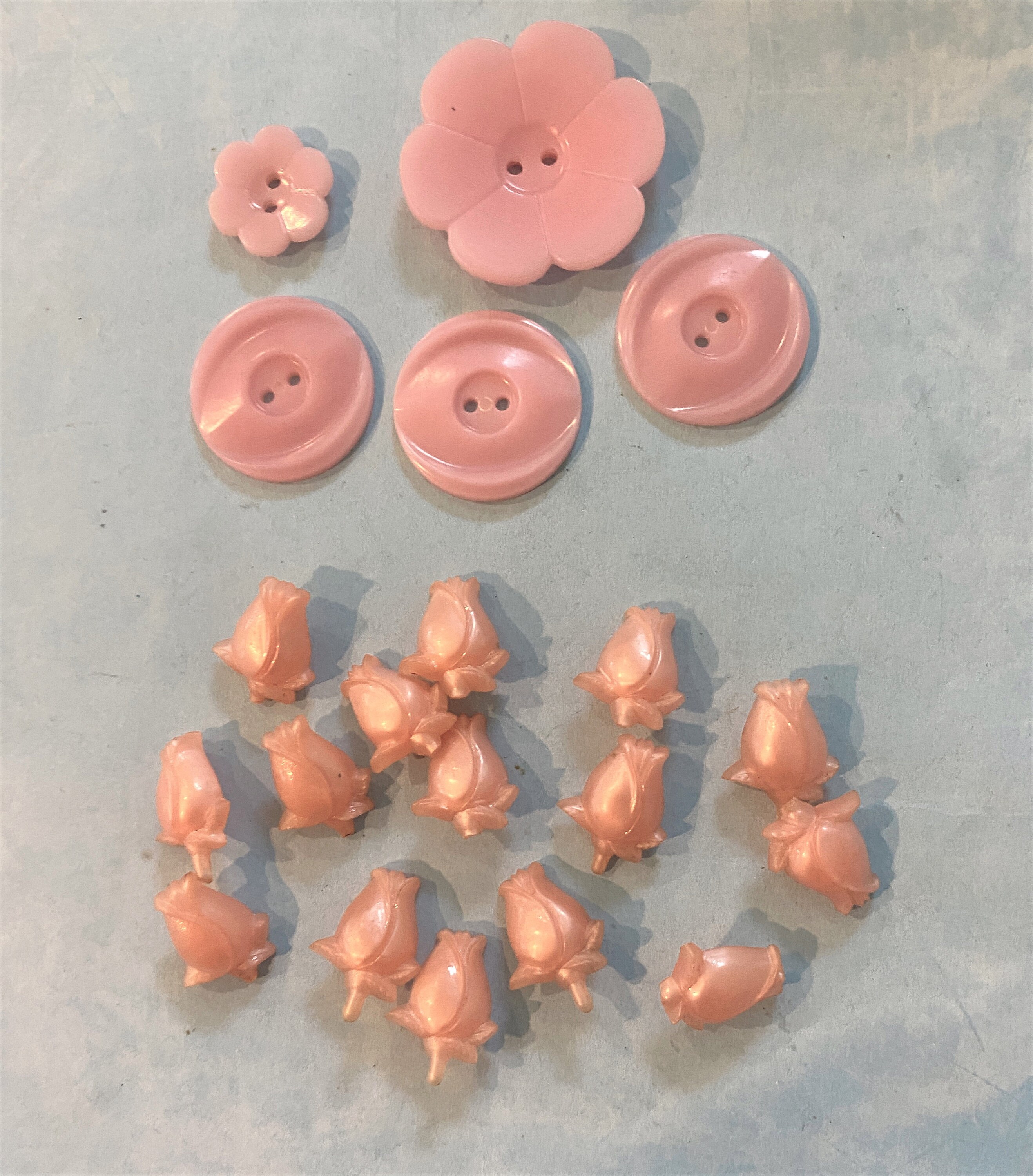 Vintage Pink Buttons Pink and Rhinestone Buttons Pink Buttons Set of 2 ...