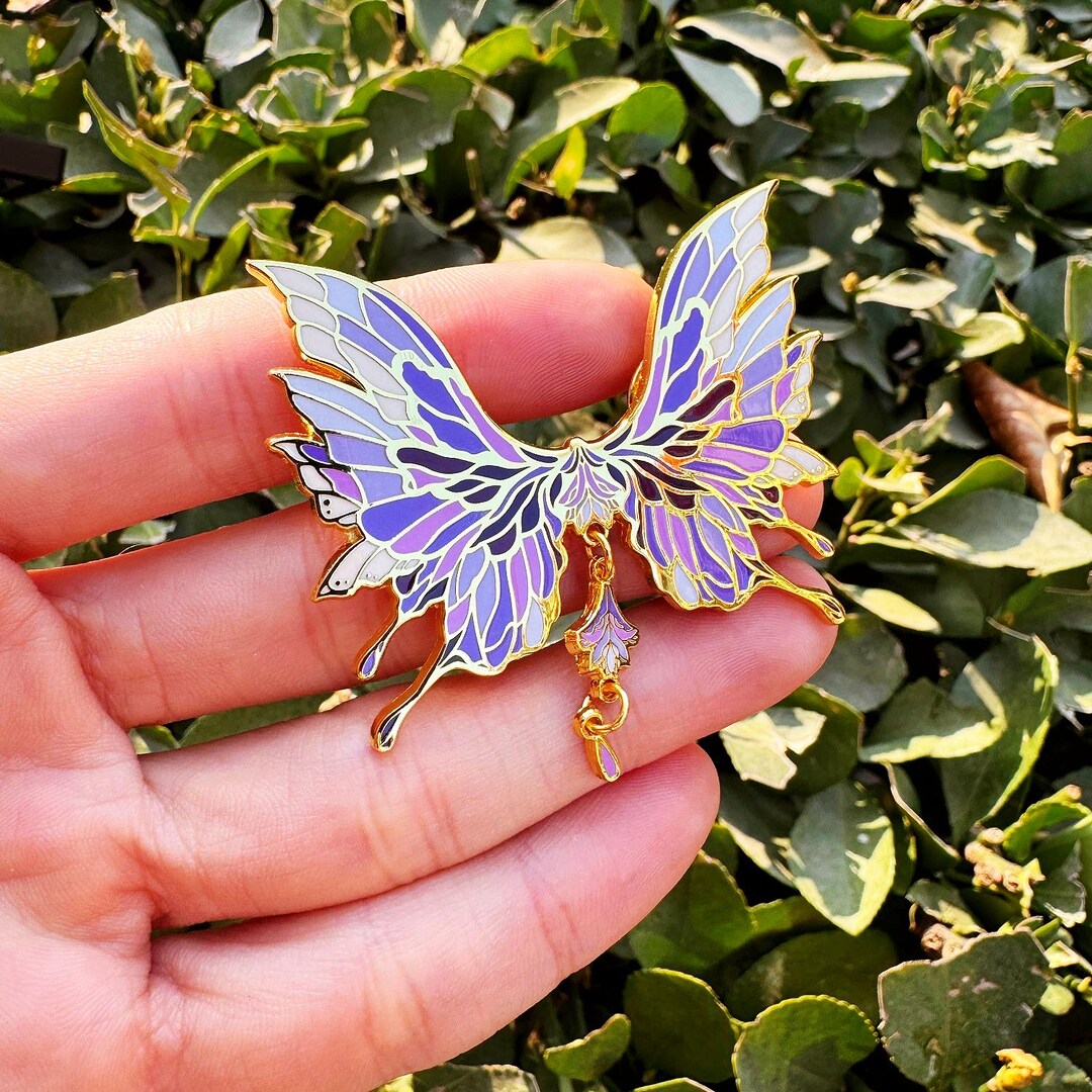 Iridescent Purple Butterfly Hard Enamel Pin | Fantasy Winged Brooch ...