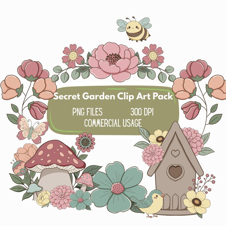 Secret Garden Clipart Pack, Hand Drawn Botanical Pngs (digital Download ...