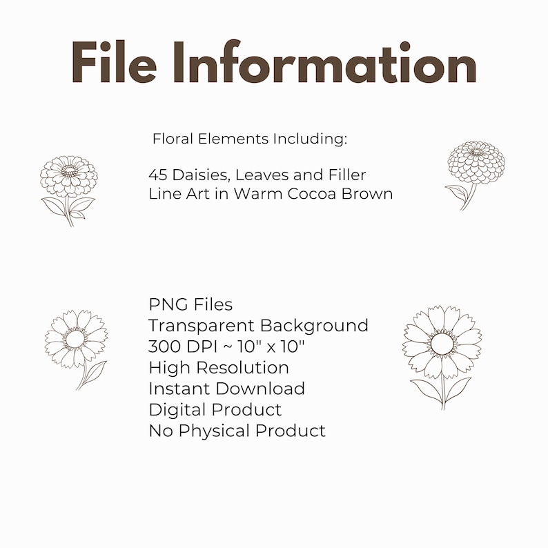 Daisies Line Art Volume 2 PNG Bundle, Daisy Flower Outline Clipart ...