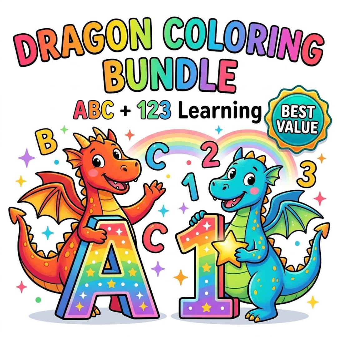 Dragon Coloring Bundle for Kids | Alphabet & Number Coloring Book | ABC ...