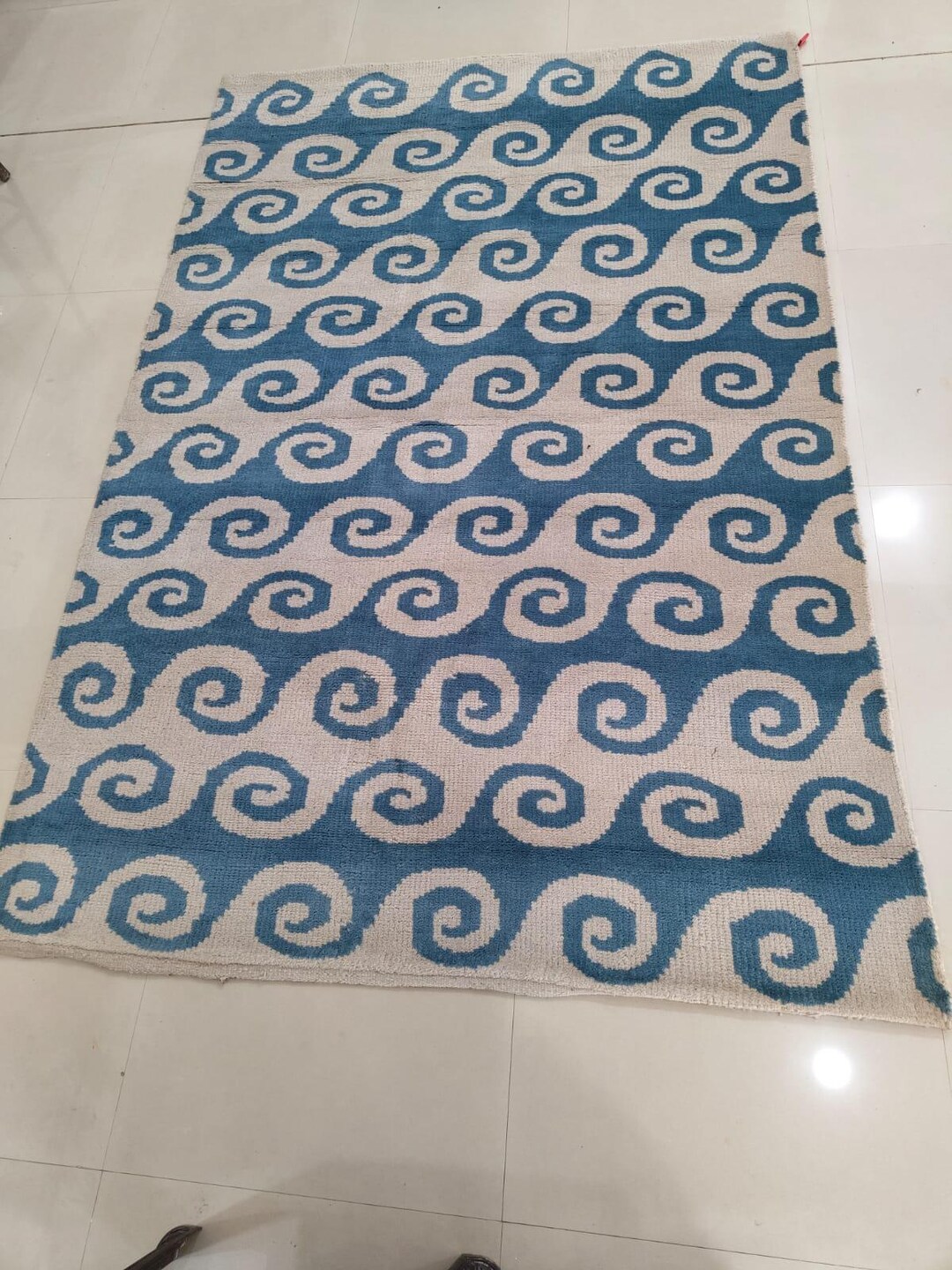 Blue Wave Spiral Pattern Area Rug, Abstract Rug, Modern Coastal Floor ...