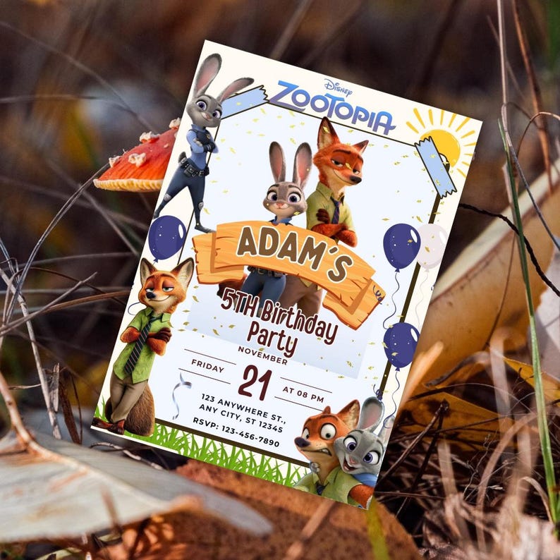 Zootopia Birthday Invitation Canva Template | Kids Animal Party Invite ...