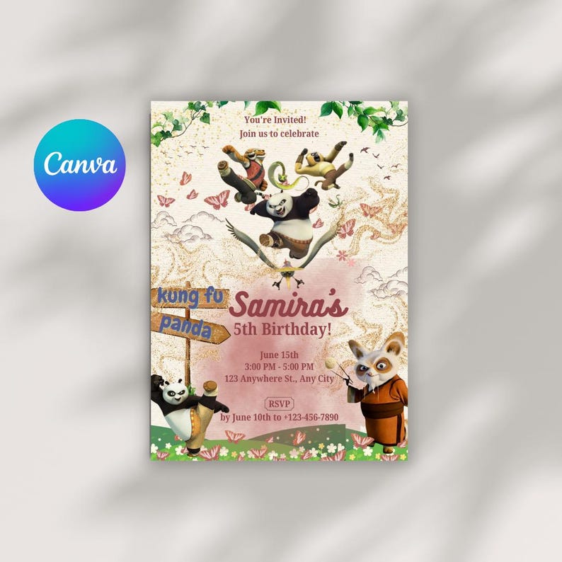 Kung Fu Panda Birthday Invitation Editable Canva Template Kids Party ...