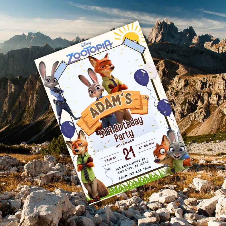 Zootopia Birthday Invitation Canva Template | Kids Animal Party Invite ...