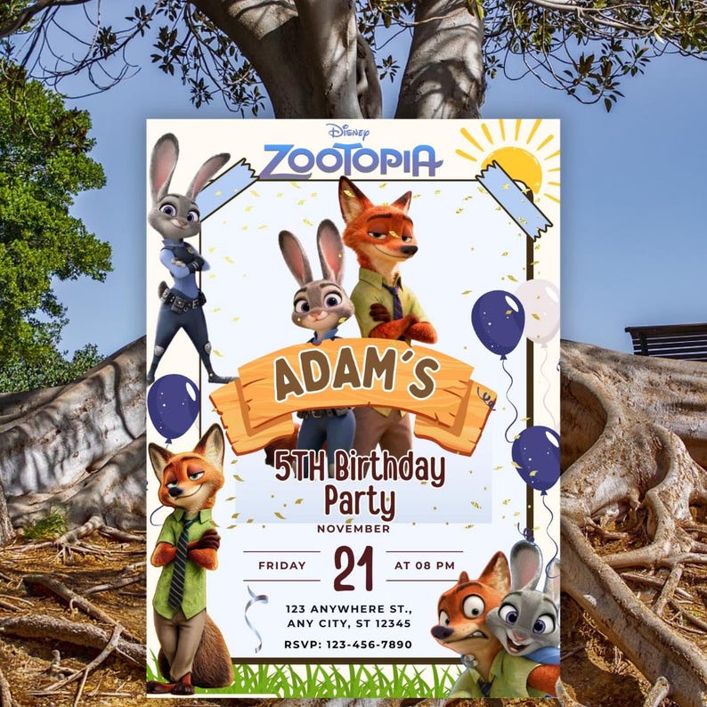 Zootopia Birthday Invitation Canva Template | Kids Animal Party Invite ...