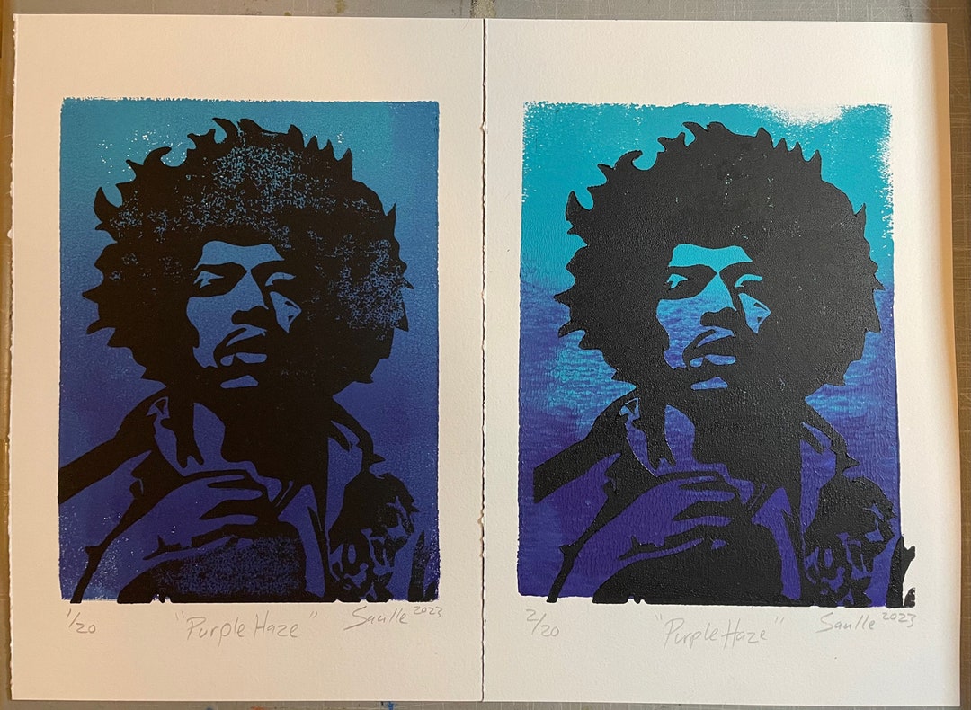 Jimi Hendrix "purple Haze" Linocut Block Print - Etsy