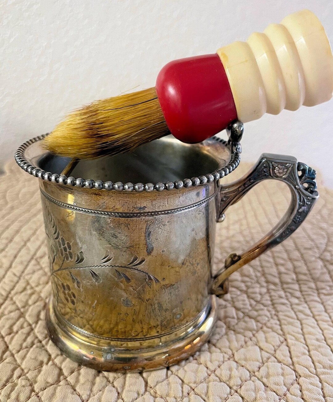 Antique 1893- Poole Silver Co Barber Shaving Mug W/removable Cup and ...