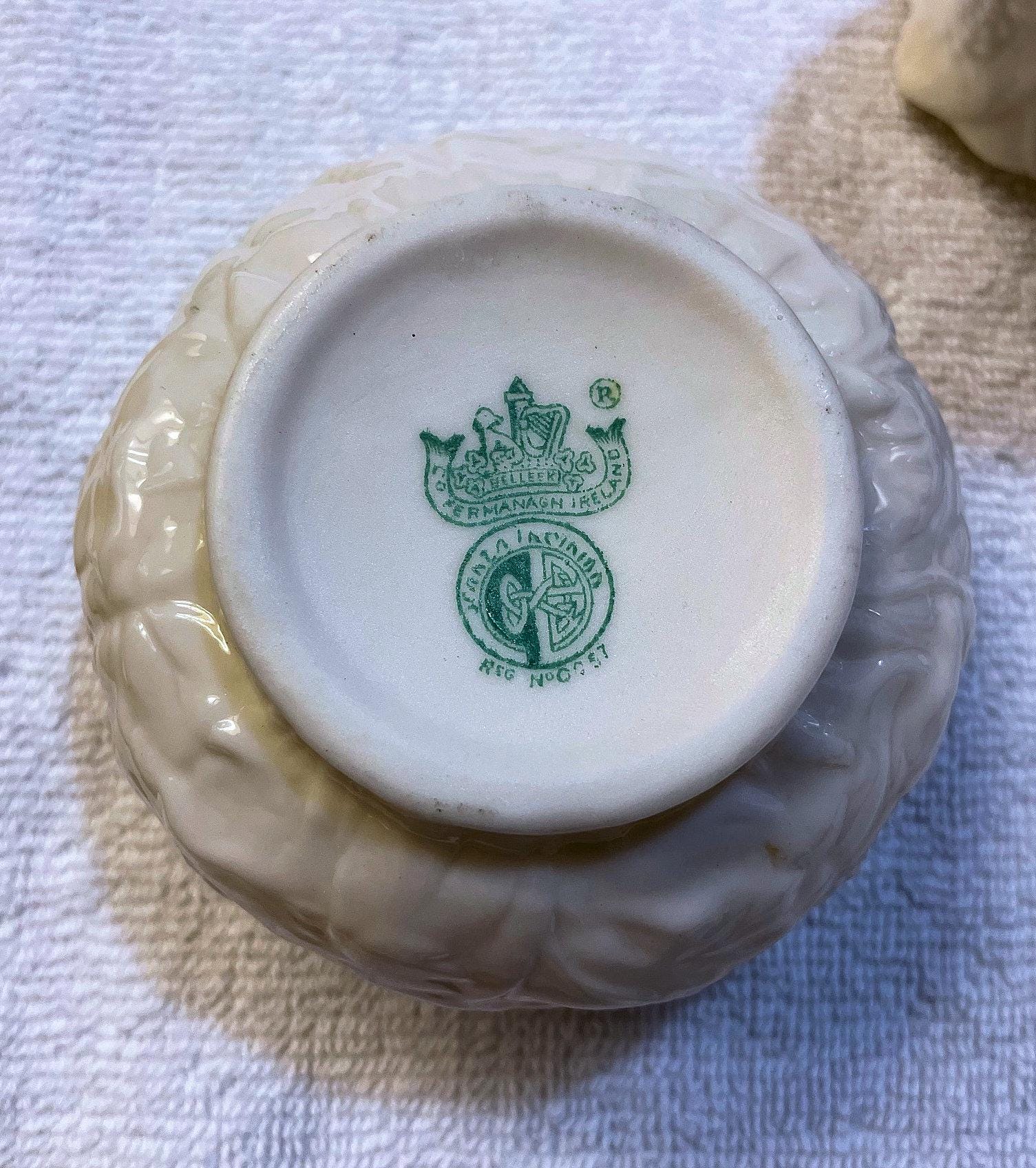 Vintage Belleek Irish Parian Porcelain Creamer & Sugar Bowl - Green ...