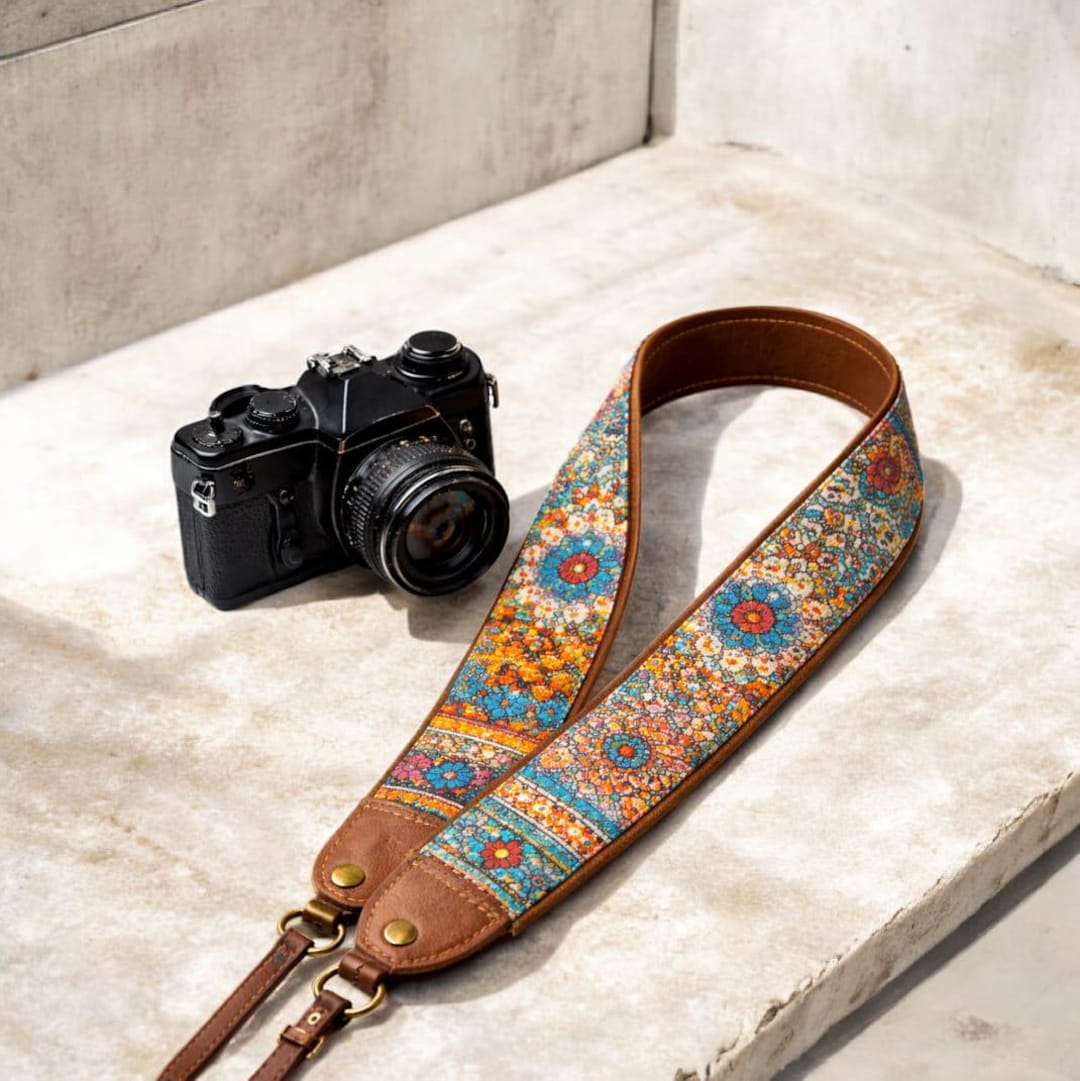 Printed Leather Camera Strap - Handmade Adjustable Neck Strap for DSLR ...