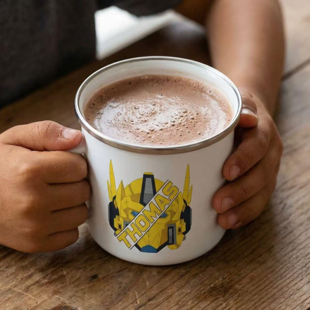 Personalized Boys Enamel Mug | Transformer Robot Design, Camping Cup - Etsy