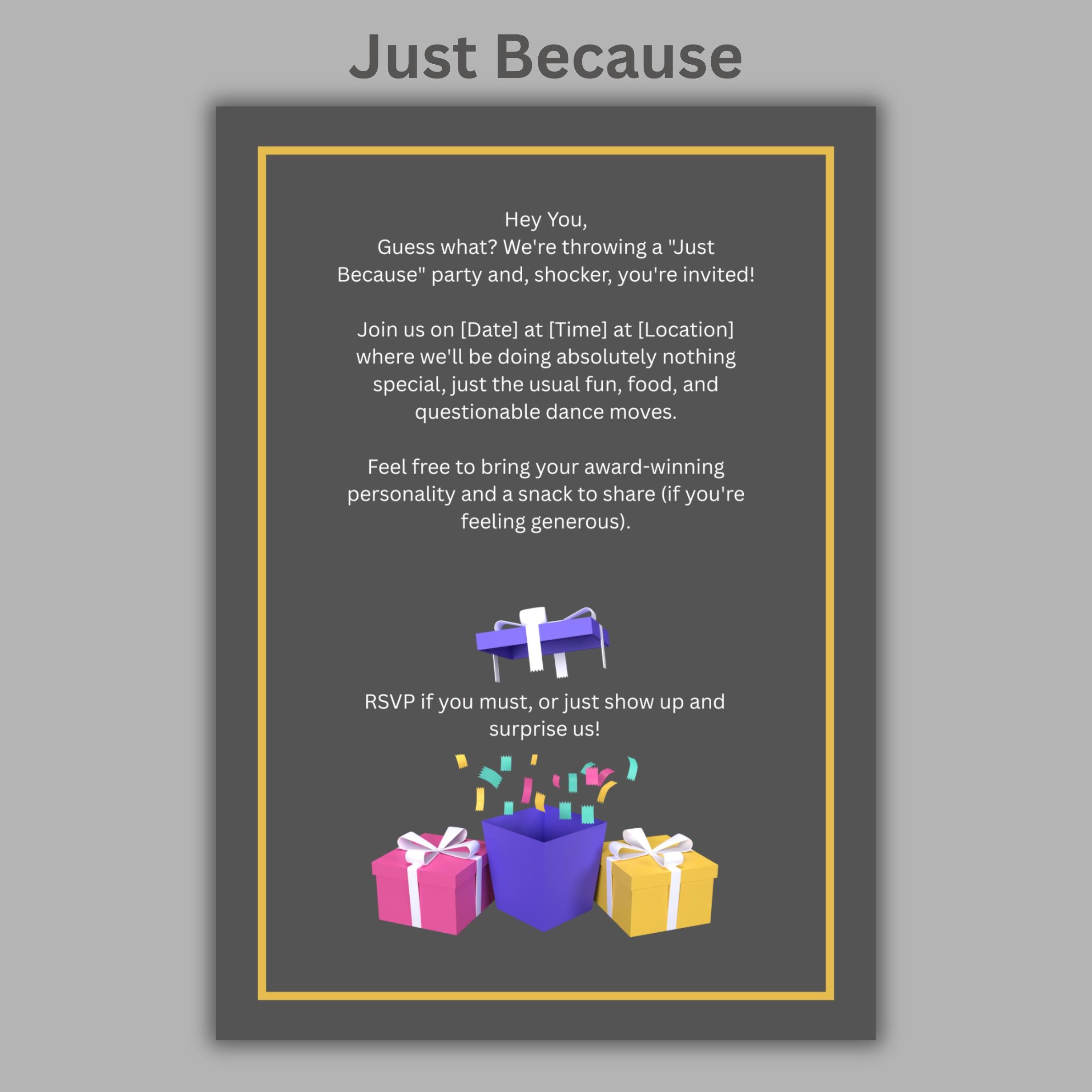 Funny Party Invitation Bundle, Sarcastic Canva Invitations, Just ...