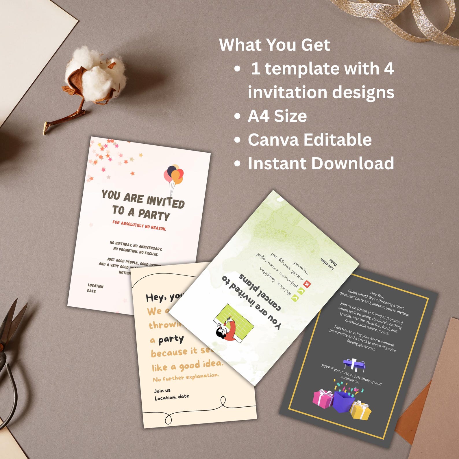 Funny Party Invitation Bundle, Sarcastic Canva Invitations, Just ...