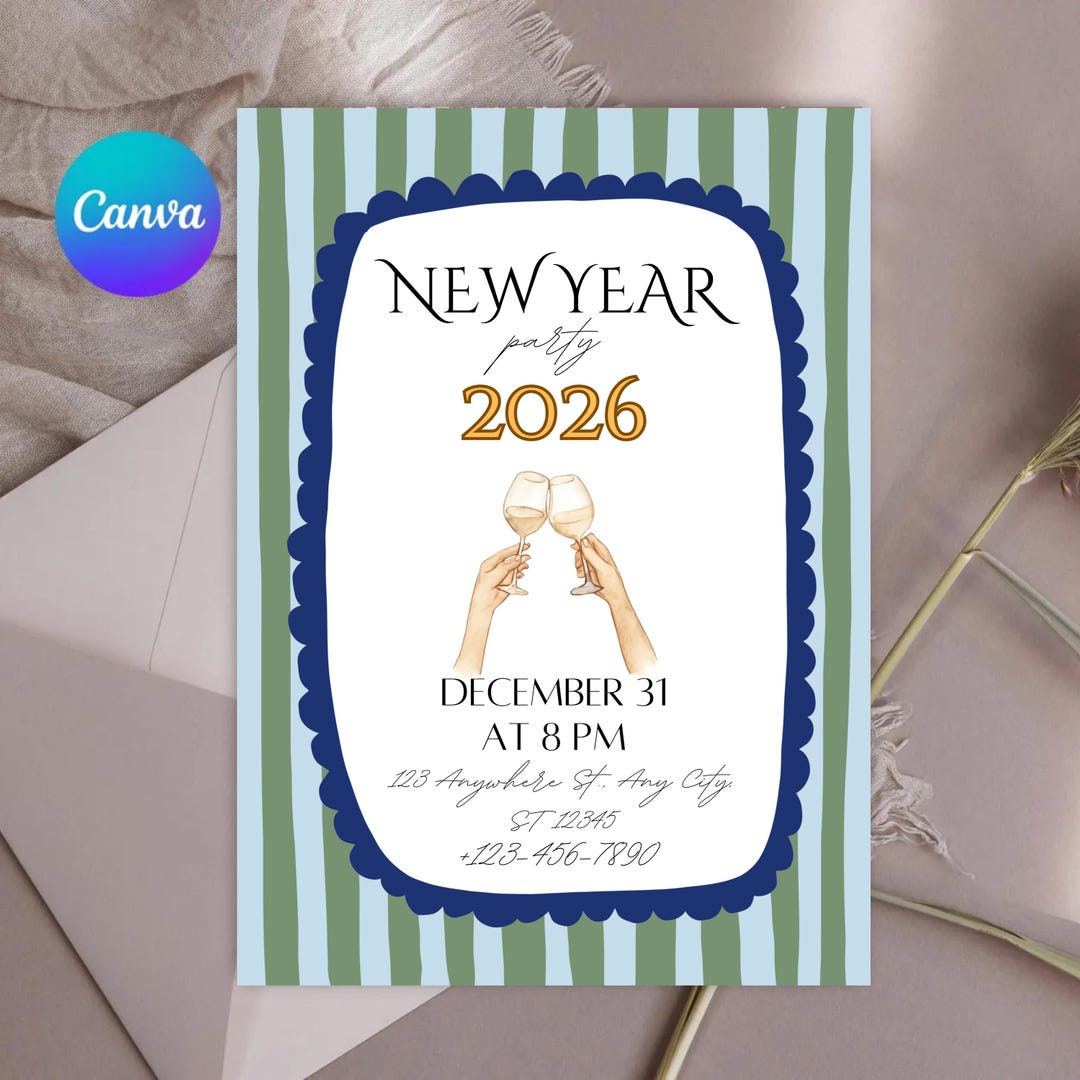 New Year Party Invitation 2026 Editable Template, Elegant NYE Invite ...