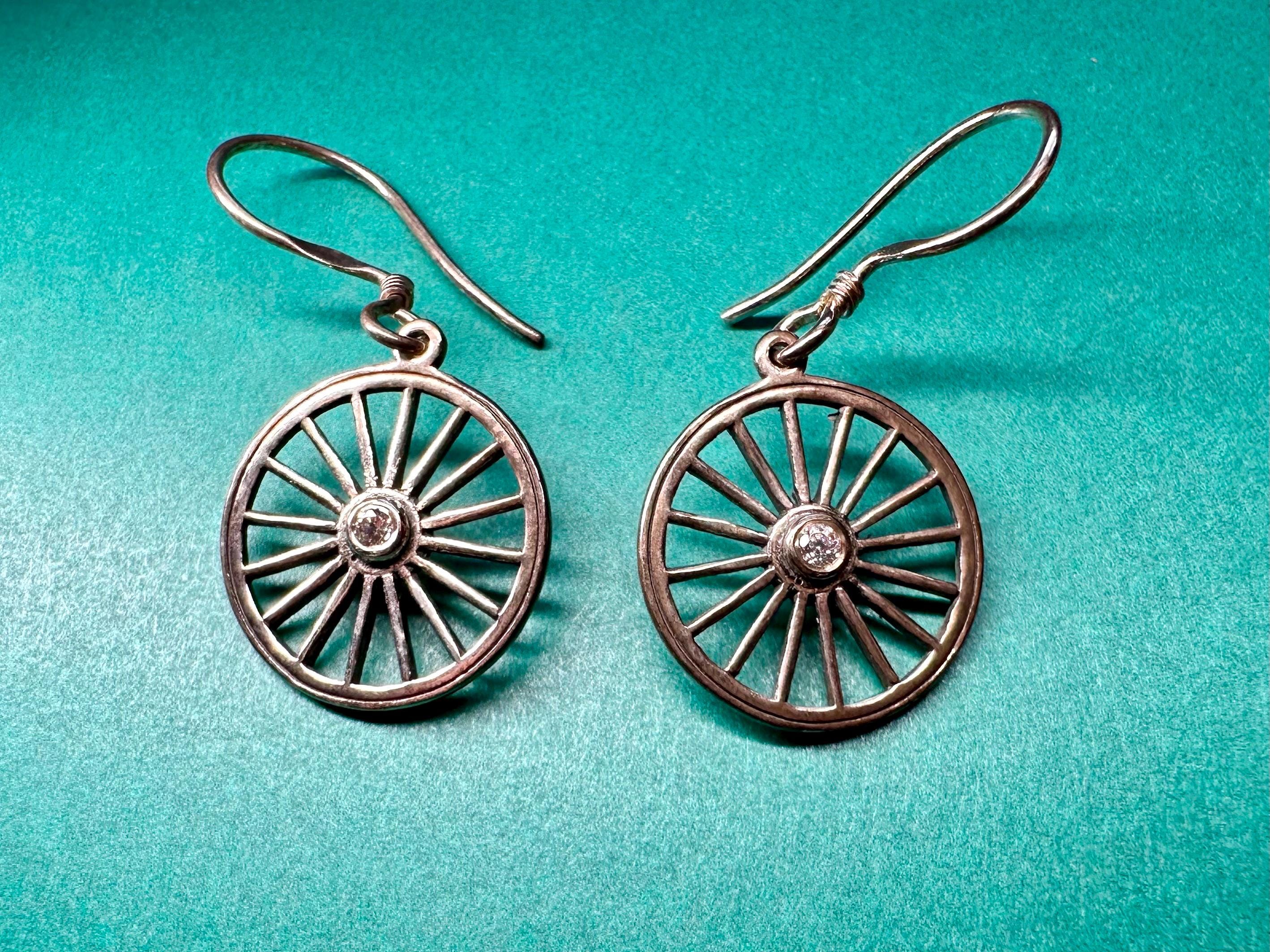 Carriage Wheel Hanging Earrings in Sterling Silver - Etsy