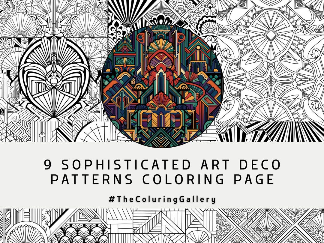 9 Art Deco Patterns Coloring Pages for Adults, Intricate 1920s ...