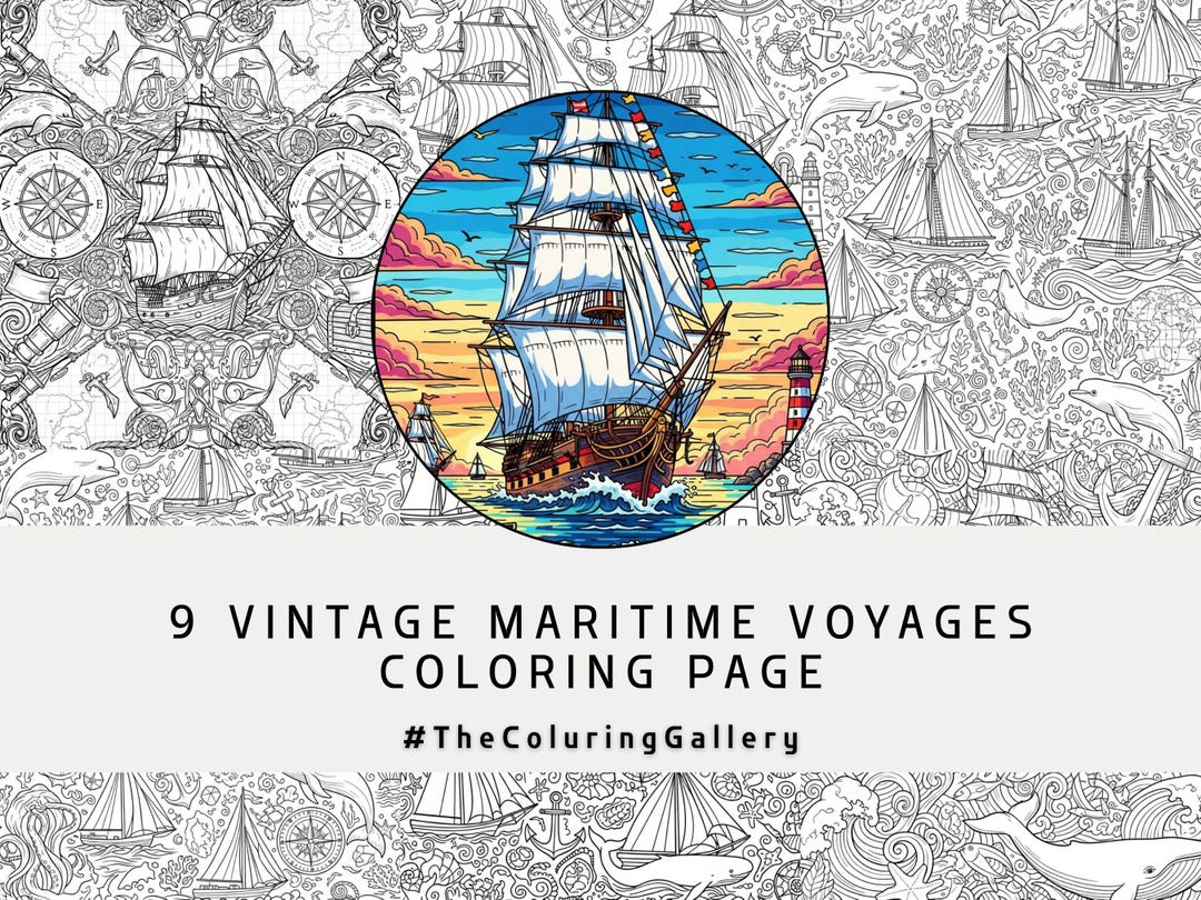 9 Vintage Nautical Coloring Pages for Adults, Intricate Tall Ships ...