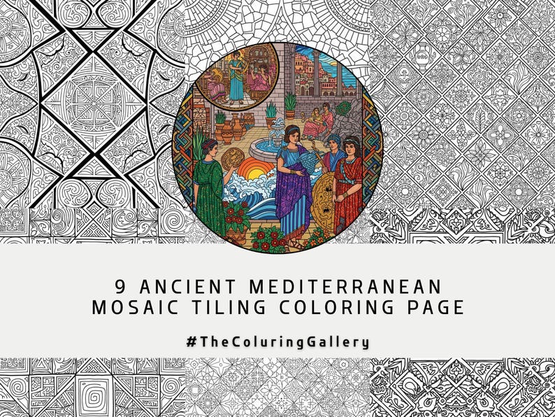 9 Mosaic Tiling Coloring Pages for Adults, Intricate Mediterranean ...