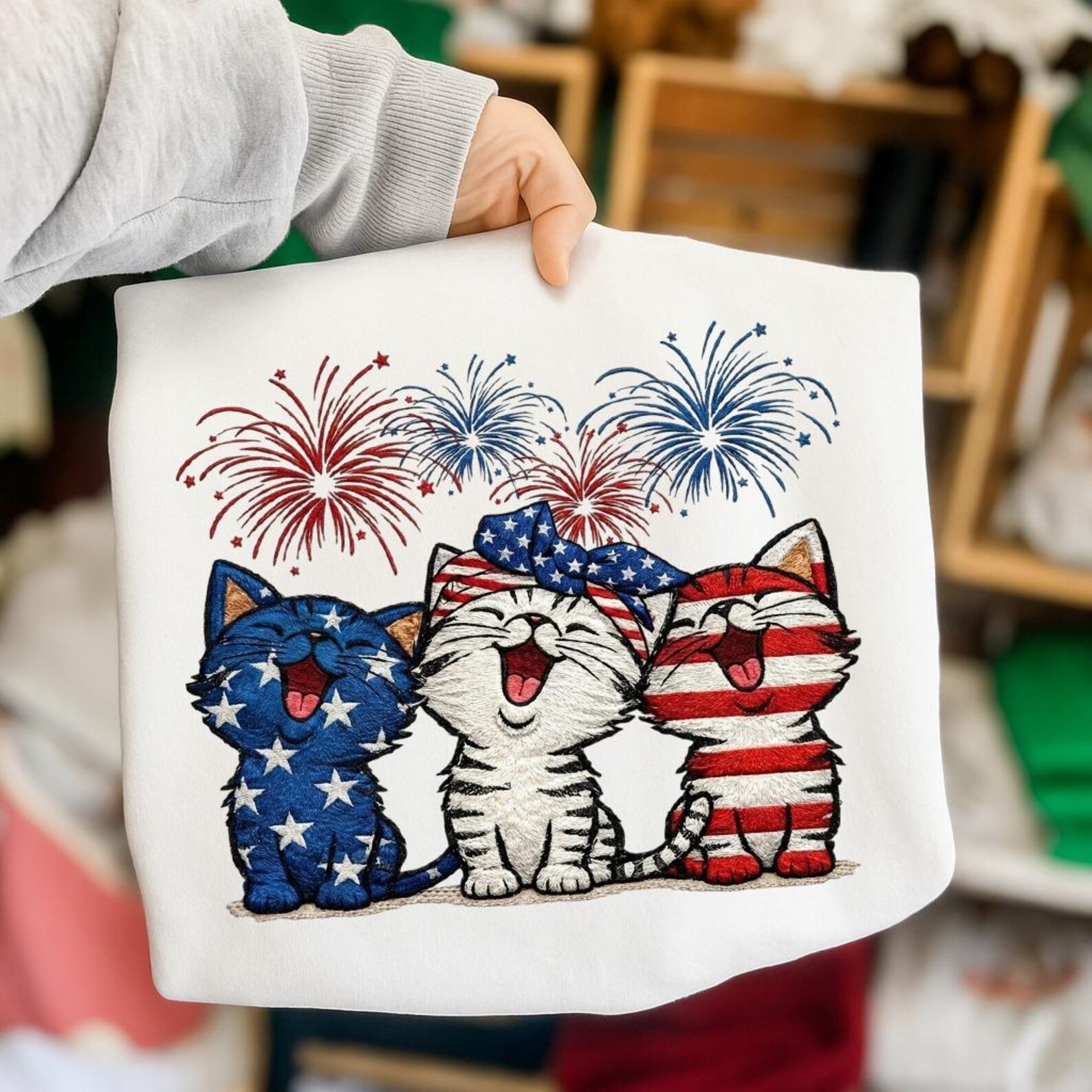 Patriotic Cats USA Cats With Fireworks, Cute 4th of July Embroidery ...