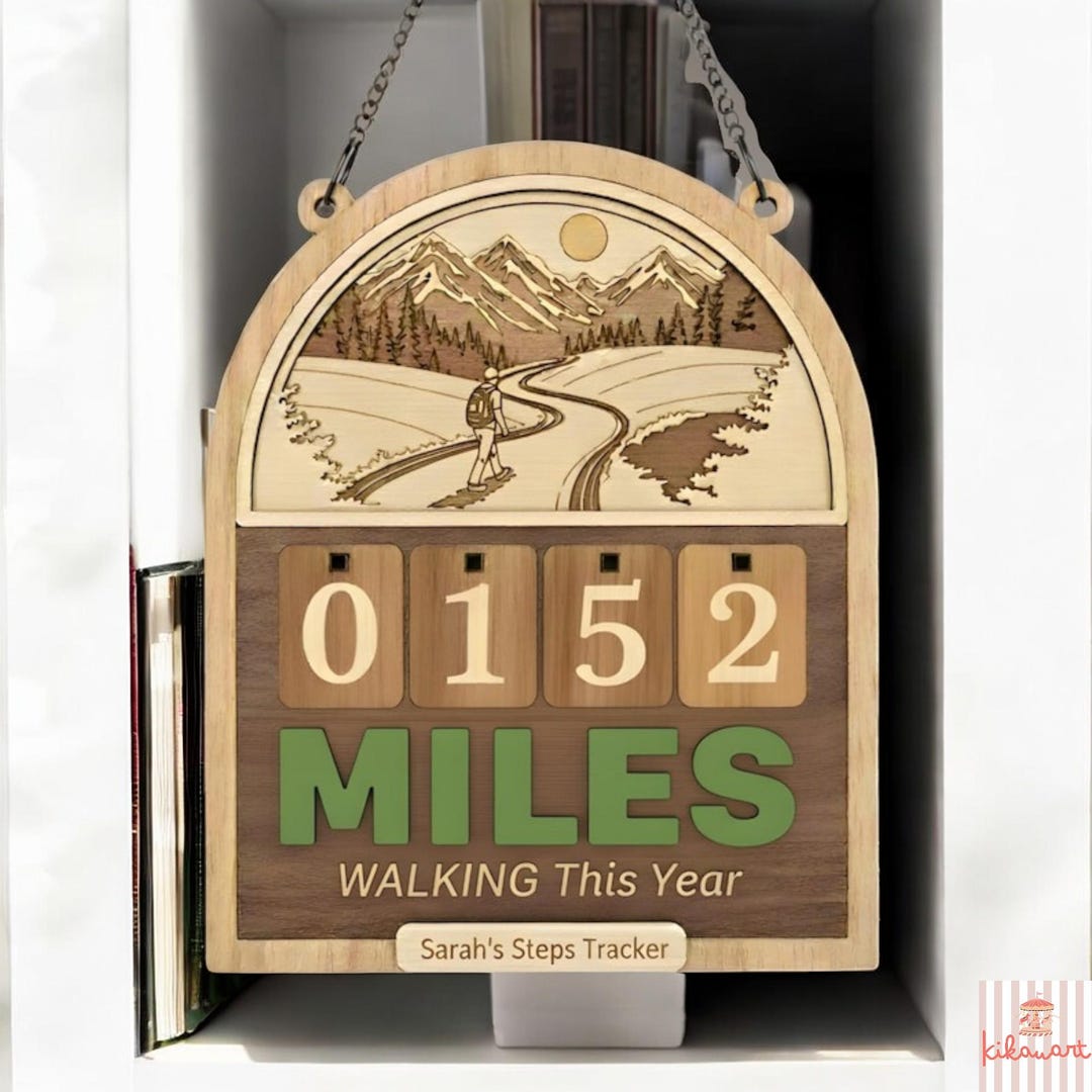 Personalized Walking Mileage Tracker - Wooden Hiking Steps Counter ...
