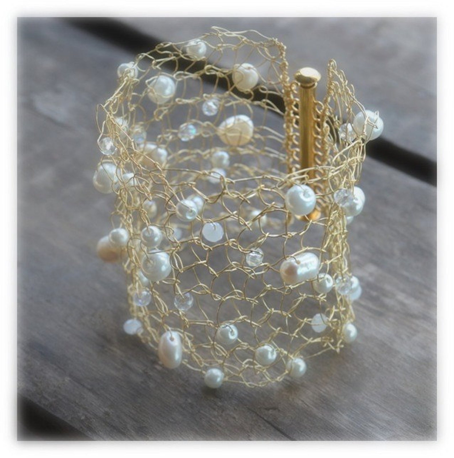 Gold Bracelet - Gold Cuff - Knit Gold Cuff - Knit Metal Cuff - Knit ...