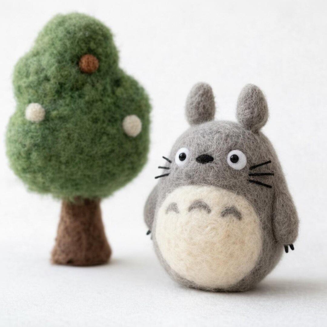 Headmade Needle Felted Totoro Figurine, Wool Character Statue, Desk ...