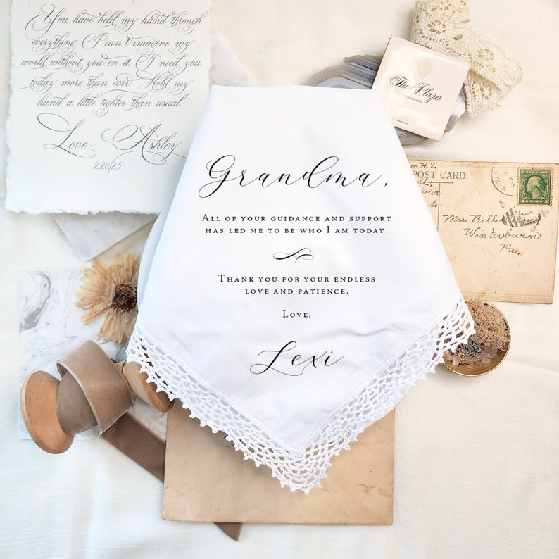 Grandmother Gift From Bride or Groom, Wedding Handkerchief for Grandma ...