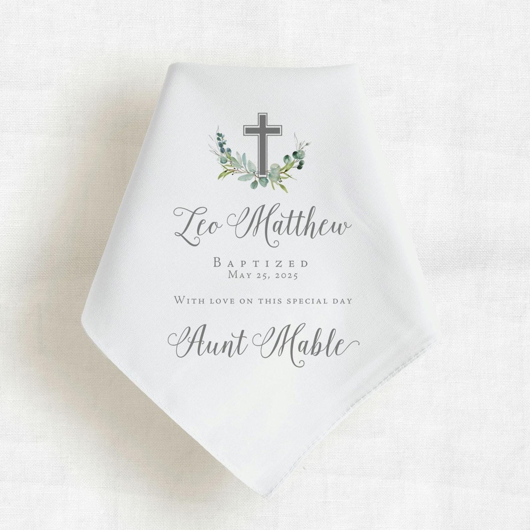 Baptism Gift for Boy, Personalized Baptism Handkerchief Gift for Godson ...