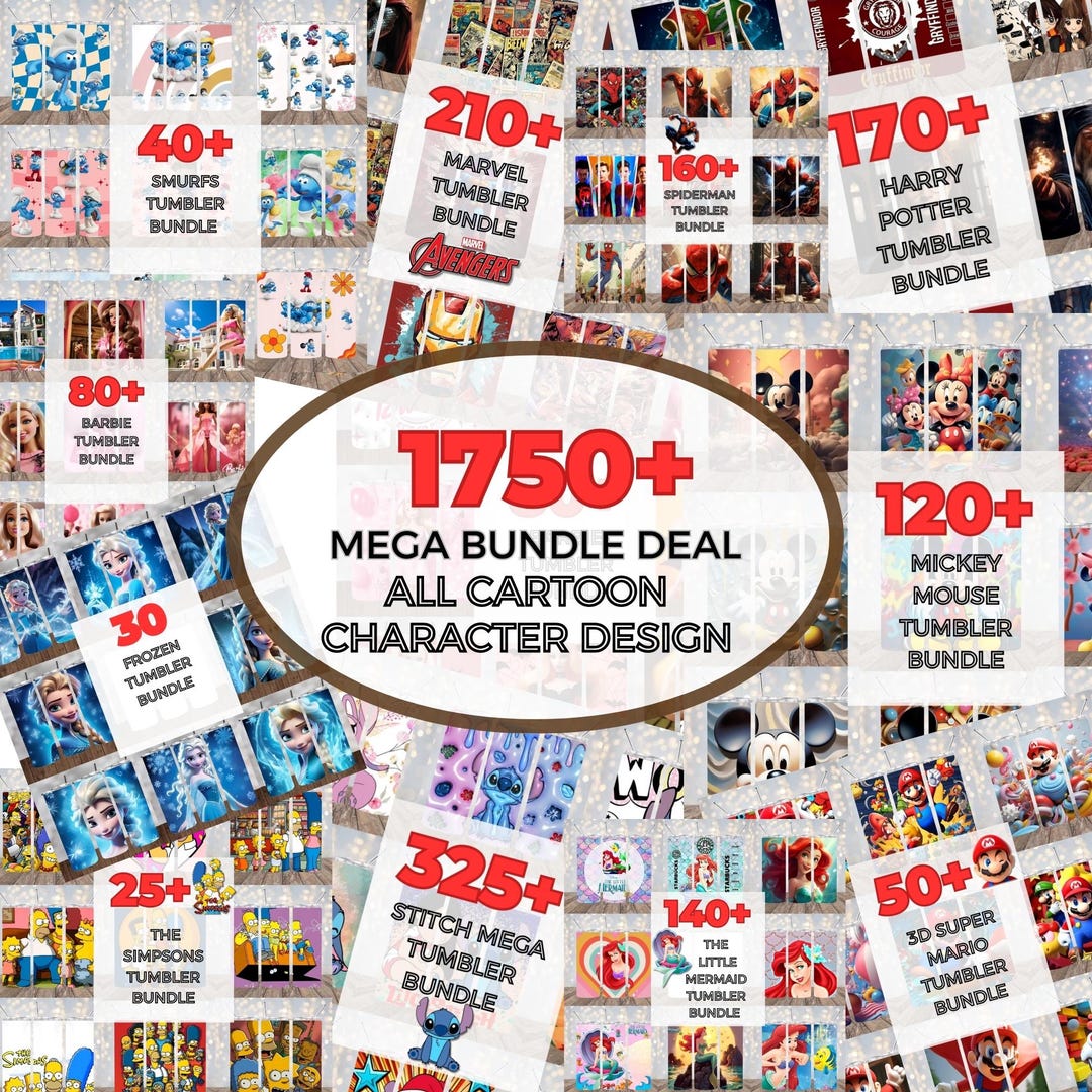 1750+ All Cartoons Character Sublimation 20oz Cartoon Tumbler Bundle ...