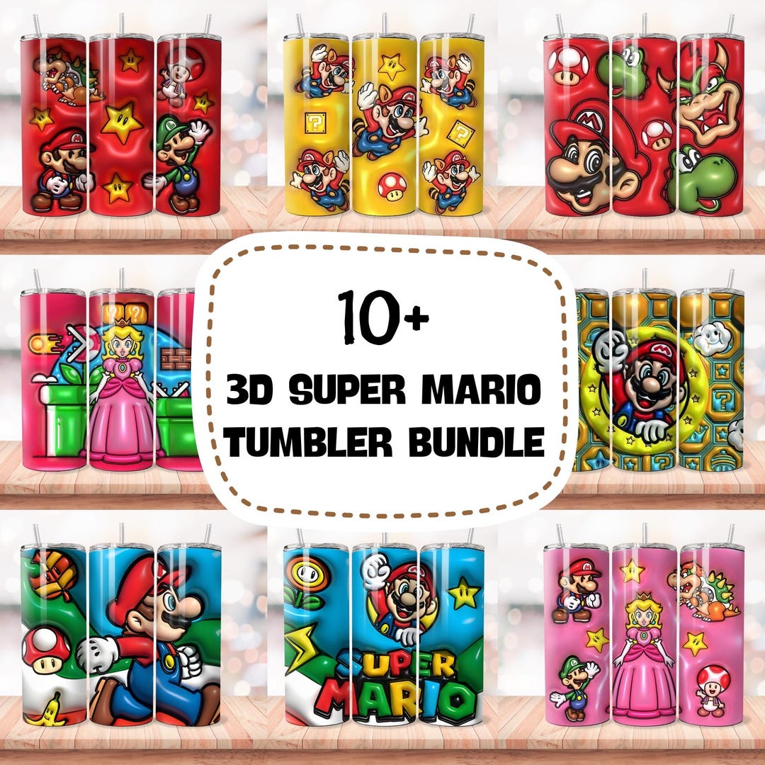 10+ 3D Inflated Super Mario Skinny Tumbler Bundle File, Mario Bros ...