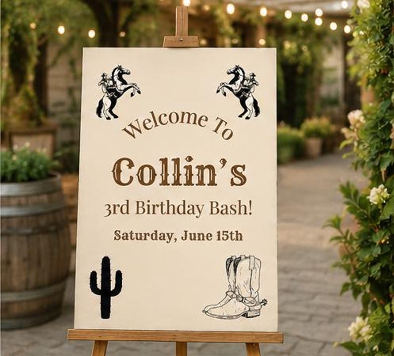 Editable Cowboy Welcome Sign | Western 3rd Birthday Party Decor ...
