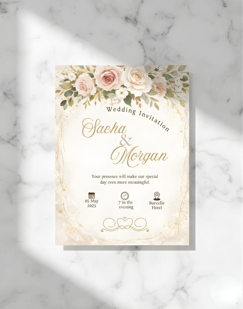 Editable Floral Wedding Invitation Template | Elegant Marriage Card ...